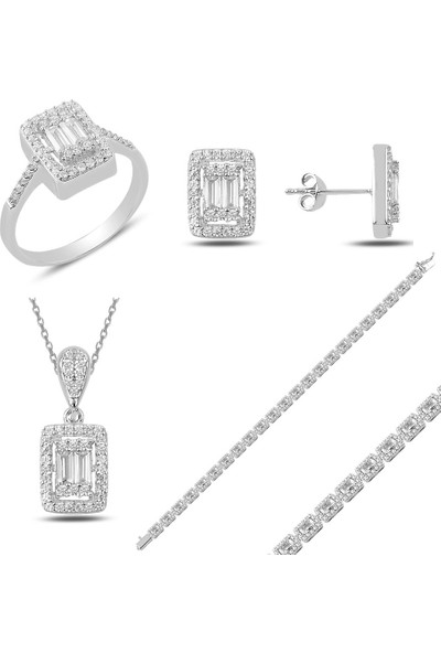 Mercan Silver Gümüş Baget Taşlı Set ve Suyolu Baget Bileklik
