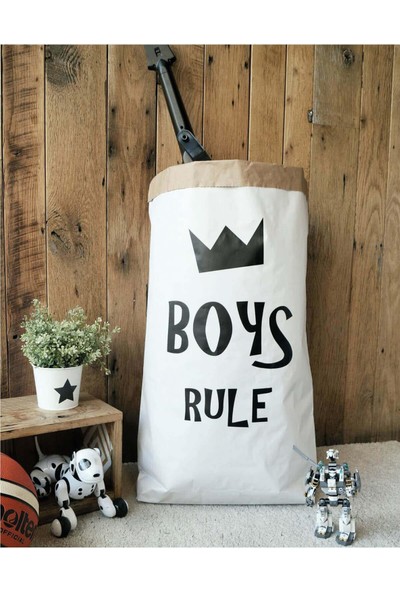 Lyn Home & Decor Boys Rule Kağıt Oyuncak Torbası Lyn Home & Decor Boys Rule Kağıt Oyuncak Torbası