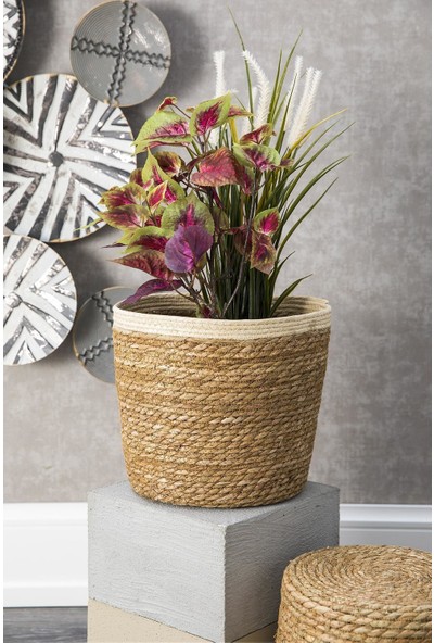 Homenıva El Örmesi Lüx Doğal Hasır Saksı Sepet Organizer