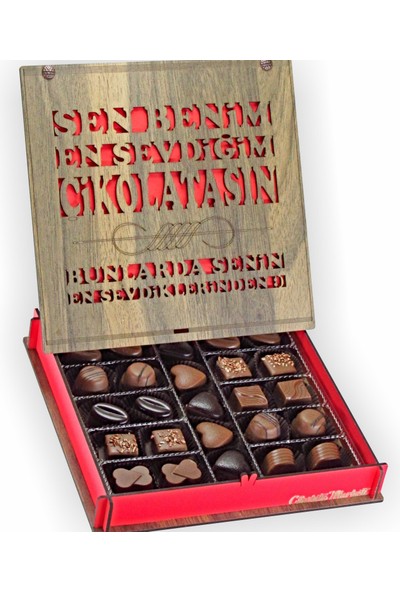 Çikolata Marketi Sen Benim En Sevdiğim Çikolatamsın... Yazılı Ahşap Kutulu Çikolata
