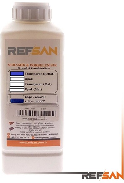 Refsan Porselen Sırı Sıvı Hazır (Şeffaf) Yd. 1180 °c 1 kg Refsan Porselen Sırı Sıvı Hazır (Şeffaf) Yd. 1180 °c 1 kg