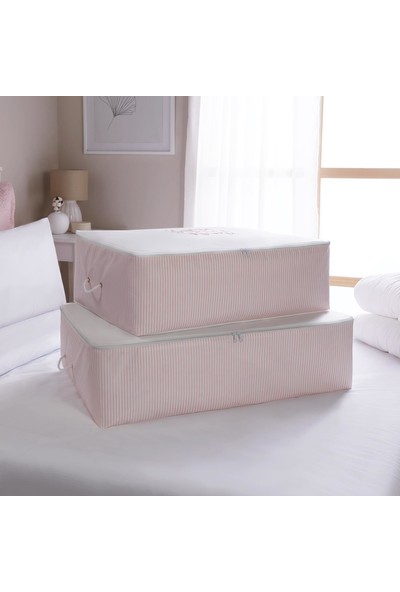 Ocean Home 2'li Pembe Çizgili Baza Altı Hurç Seti