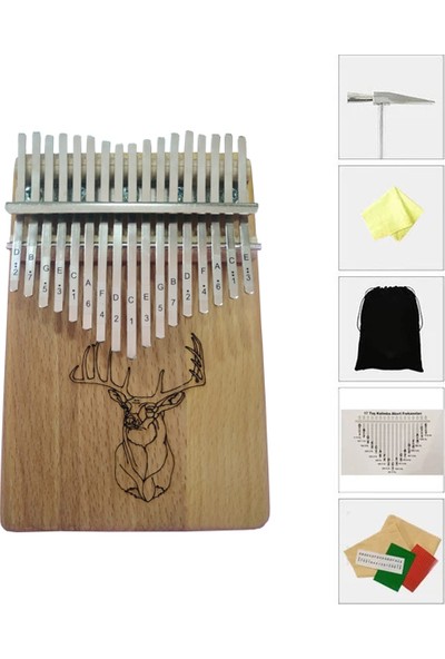 Msc Yerli Kalimba 17 Tuşlu Pro + Çekiç + Kılıf + Nota Sticker Msc Yerli Kalimba 17 Tuşlu Pro + Çekiç + Kılıf + Nota Sticker