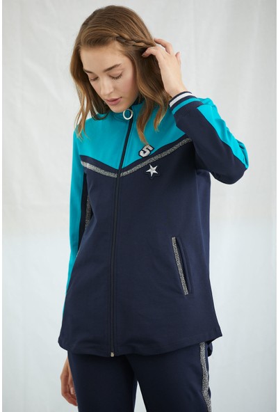 Sementa Kadın Sim Şerit Detaylı Fermuarlı Eşofman Takım - Petrol - Lacivert Sementa Kadın Sim Şerit Detaylı Fermuarlı Eşofman Takım - Petrol - Lacivert