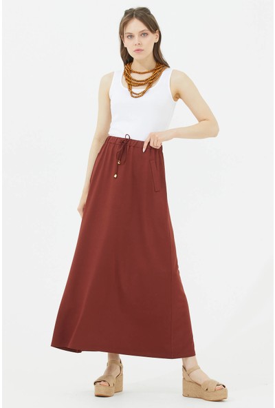 Sementa Beli Lastikli Uzun Penye Etek - Kiremit