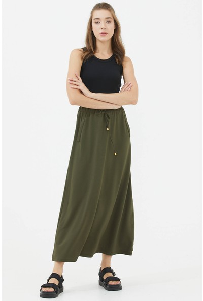 Sementa Beli Lastikli Uzun Penye Etek - Haki