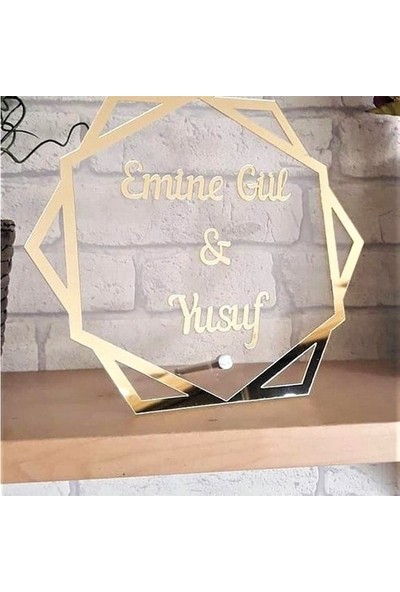 Güneş Lazer Pleksi Isimlik Masa Üstü Aynalı Gold Pleksi Isimlik Söz Nişan Düğün Masaüstü Isimlik