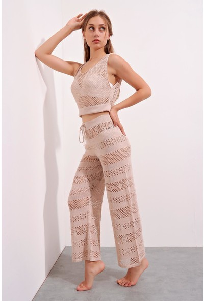Chuba Kadın Açık Bej New Summer Ajurlu Triko Pantolon Plaj Takım 21S702 Chuba Kadın Açık Bej New Summer Ajurlu Triko Pantolon Plaj Takım 21S702