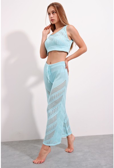 Chuba Kadın Mavi New Summer Triko Pantolon Plaj Takım 21S701 Chuba Kadın Mavi New Summer Triko Pantolon Plaj Takım 21S701