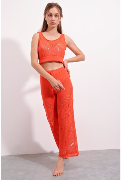 Chuba Kadın Nar Çiçeği New Summer Triko Pantolon Plaj Takım 21S701 Chuba Kadın Nar Çiçeği New Summer Triko Pantolon Plaj Takım 21S701