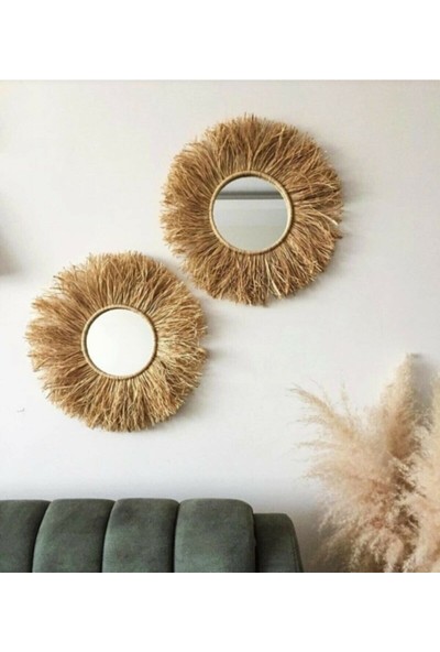 Woddaa Woodda Dekoratif Aynalı Rafya Duvar Süsü Bohemian Style 2 Adet 45 cm Woddaa Woodda Dekoratif Aynalı Rafya Duvar Süsü Bohemian Style 2 Adet 45 cm
