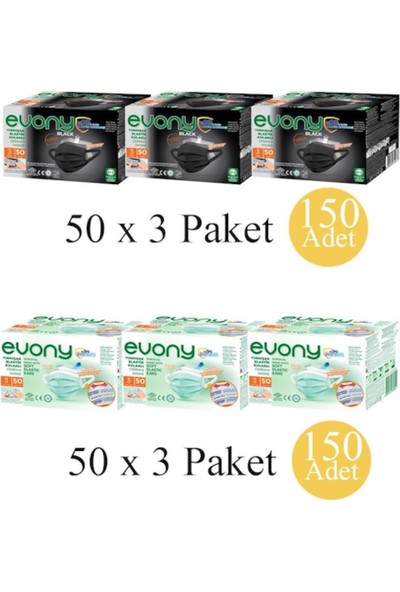 Evony Black Elastik Kulaklı Siyah 3 Kutu + Yeşil Maske 3 Kutu Evony Black Elastik Kulaklı Siyah 3 Kutu + Yeşil Maske 3 Kutu