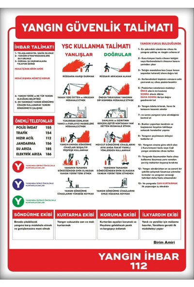 Neşeli Accessories Uyarı Levhaları ''yangın Güvenlik Talimatı'' Pvc 25 x 35 cm
