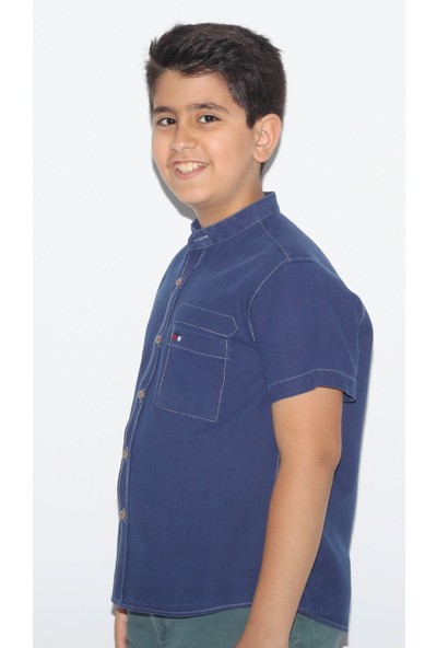 Tousus Kısa Kol Lacivert Kot Erkek Çocuk Gömlek Kk-13008-Tss