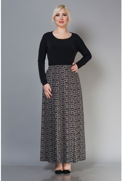 Tusse Çiçek Desenli Beli Lastikli Parçalı Dokuma Büyük Beden Etek Tusse Çiçek Desenli Beli Lastikli Parçalı Dokuma Büyük Beden Etek