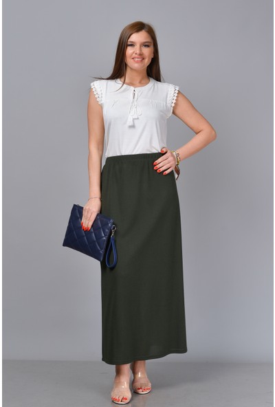 Tusse Düz Renk Astarlı Beli Lastikli Parçalı Dokuma Büyük Beden Etek Tusse Düz Renk Astarlı Beli Lastikli Parçalı Dokuma Büyük Beden Etek