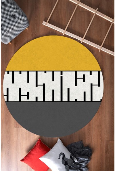 Cappio Halı Gri & Sarı Geometrik Modern Yuvarlak Halı Cappio Halı Gri & Sarı Geometrik Modern Yuvarlak Halı