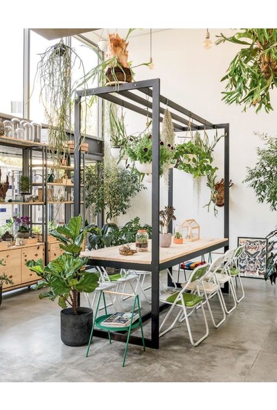 Abronya Bahçe Mobilyası Bahçe Masası Ahşaplı Metal Masa