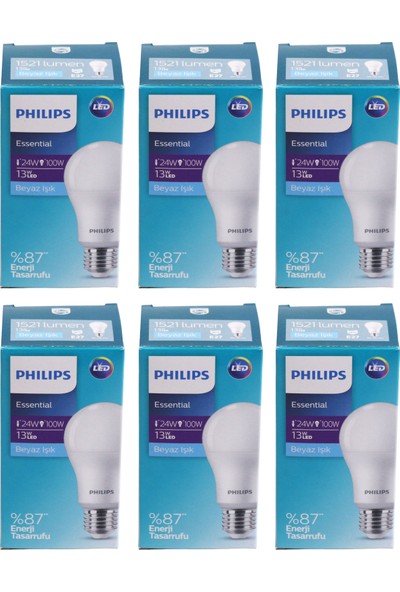 Philips Essential LED Lamba 13W - 100W E27 Duy 6500K Beyaz Işık( 6 Lü Paket) Philips Essential LED Lamba 13W - 100W E27 Duy 6500K Beyaz Işık( 6 Lü Paket)