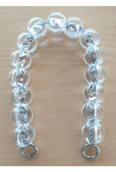 Angel Çanta Aksesuar Şeffaf Boncuklu Sap, Dilimli Model Gümüş