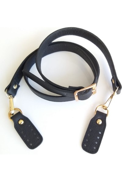 Angel Çanta Aksesuar Gerçek Deri Çift Kat, Dikişli Uzun Sap Siyah