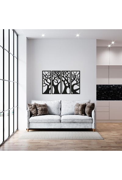 İon Wooden Factory Dekoratif 4'lü Gizemli Orman Siyah Duvar Dekoru, Lazer Kesim DO625S5035 İon Wooden Factory Dekoratif 4'lü Gizemli Orman Siyah Duvar Dekoru, Lazer Kesim DO625S5035