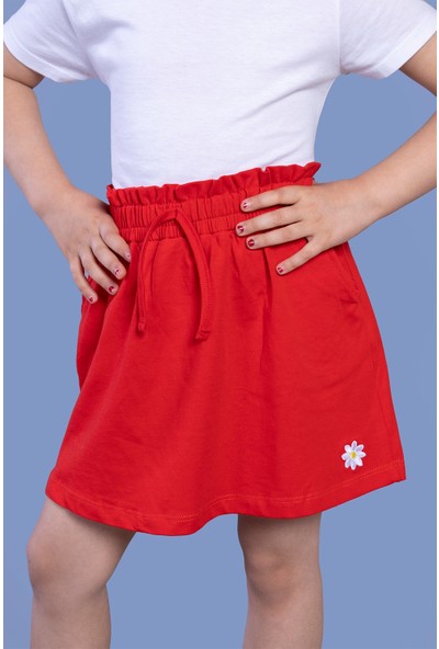 Toontoy Kids Toontoy Kız Çocuk Cep Detaylı Papatya Nakışlı Etek