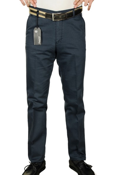 Fagetto Pantolon Artemis Kot Desenli Classic %100 Pamuklu Yıkamalı Keten Pantolon