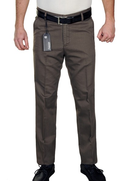 Fagetto Pantolon Artemis Kot Desenli Classic %100 Pamuklu Yıkamalı Keten Pantolon