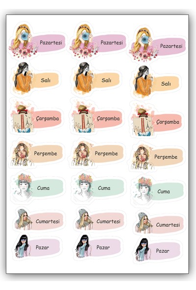 Fatofotofan Haftanın Günleri Sticker,Planlayıcı Sticker,Ajanda Sticker