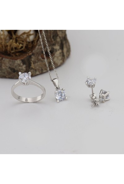 Silveranka 925 Ayar Gümüş Zarif Tek Taş Set