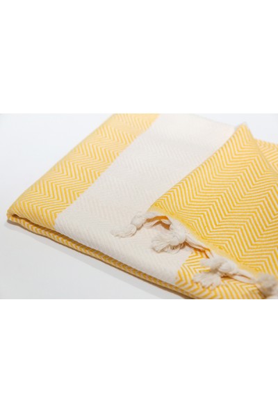 Forrfana Peştemal Balıksırtı Desenli %100 Pamuk Sarı Banyo Plaj Havlusu