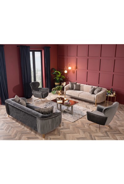 Weltew Home Florya Koltuk Takımı 3+3+1+1 Krem-Gri Weltew Home Florya Koltuk Takımı 3+3+1+1 Krem-Gri