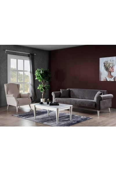 Weltew Home Deco Class Koltuk Takımı 3+1 Gri-Ekru Weltew Home Deco Class Koltuk Takımı 3+1 Gri-Ekru