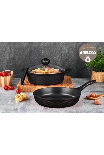 Amboss Kuvars 3 Parça Döküm Tencere Seti Siyah KUV-7173 Amboss Kuvars 3 Parça Döküm Tencere Seti Siyah KUV-7173