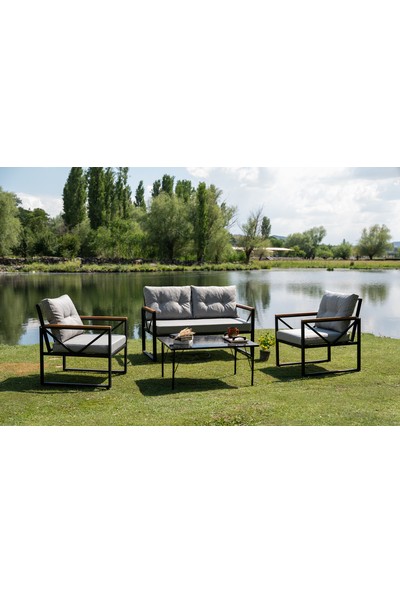 Tanraf Bahçe - Balkon Metal Oturma Grubu - 2+1+1 - Orta Sehpa - Gri Tanraf Bahçe - Balkon Metal Oturma Grubu - 2+1+1 - Orta Sehpa - Gri