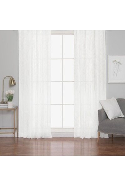 Jappe Tekli Makarna Beyaz Tül Perde