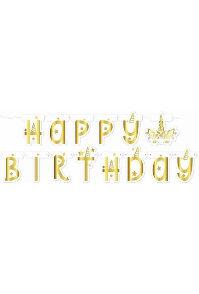Partishop.net Unicorn Gold, Happy Birthday Banner