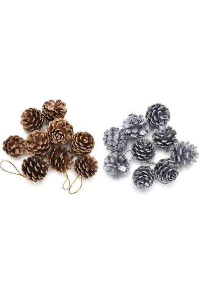 Happyland Yılbaşı Çam Ağacı Gold ve Gümüş Kozalak 12 Adet