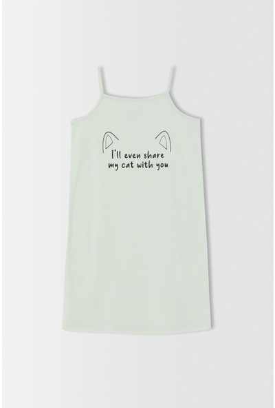 Defacto Kız Çocuk Slogan Baskılı Askılı Gecelik V1709A621SM