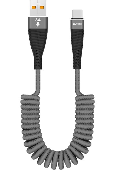 Hytech HY-X470 1.8m 3A Type-C Spiral Kılıflı Gri Data + Sarj Kablosu