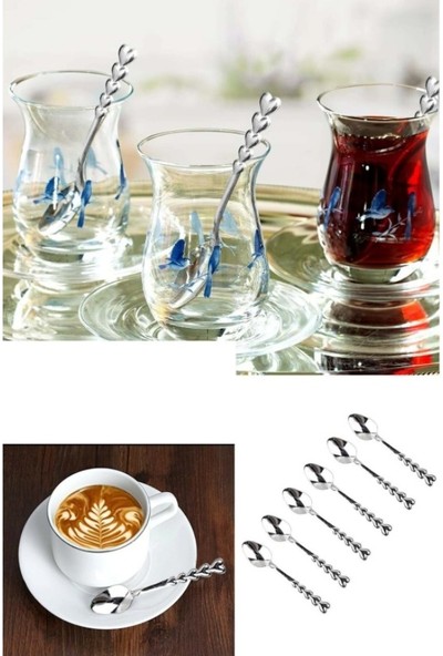 Doğuş Mutfak 6'lı Kalp Figürlü Çay Kaşığı Paslanmaz Çelik Kaşık Seti
