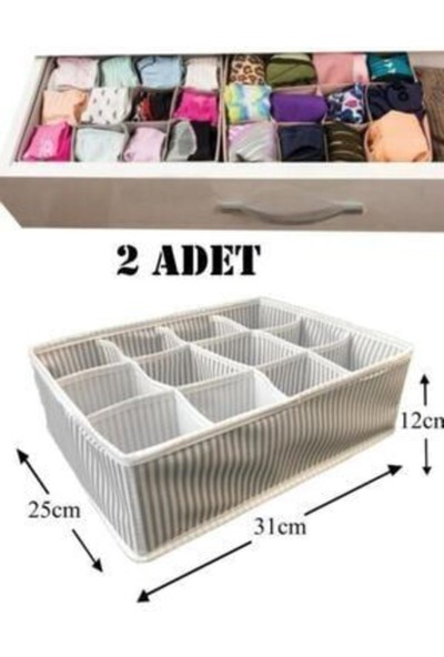 2 Adet-12 Bölmeli Organizer Çekmece Içi Kahverengi Çizgili Düzenleyici