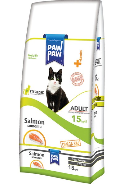 Pawpaw Kısırlaştırılmış Kedi Maması Somonlu 15 kg Pawpaw Kısırlaştırılmış Kedi Maması Somonlu 15 kg