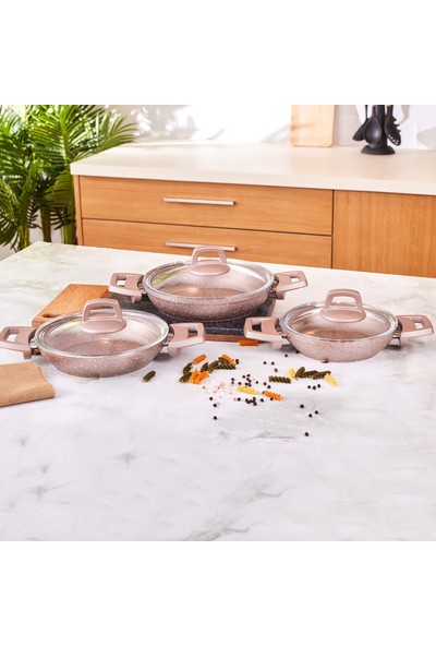 Karaca Biogranit Rosegold 6 Parça Sahan Seti Karaca Biogranit Rosegold 6 Parça Sahan Seti