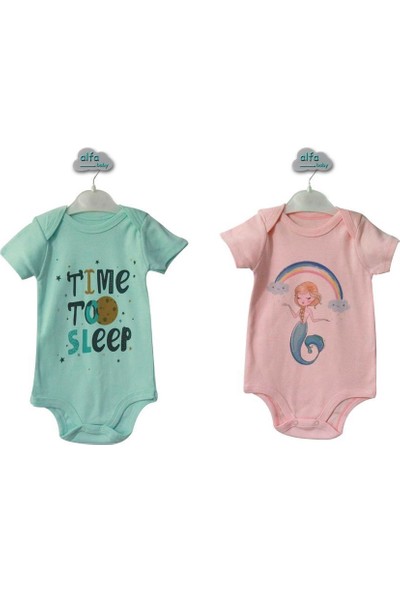 Alfa Baby 2li Kısa Kollu Body Pembe - Yeşil