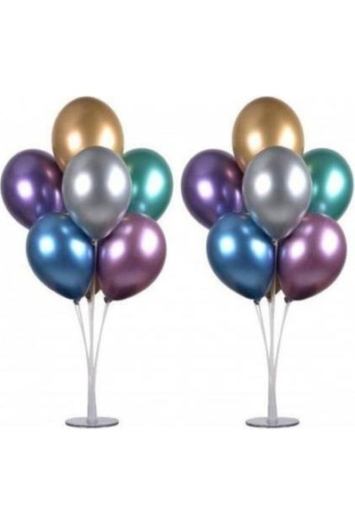 Happyland Balon Standı 7 Çubuklu 75 cm ve 7 Adet Metalik Balon