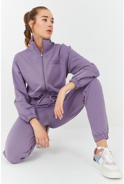 Tommy Life Eflatun Kadın Beli Lastikli Fermuarlı Dik Yaka Rahat Form Eşofman Takımı - 95296 Tommy Life Eflatun Kadın Beli Lastikli Fermuarlı Dik Yaka Rahat Form Eşofman Takımı - 95296