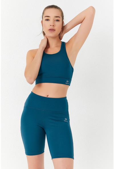 Tommy Life Zümrüt Kadın Yüksek Bel Toparlayıcı Büstiyer Biker Tayt Takım - 95303