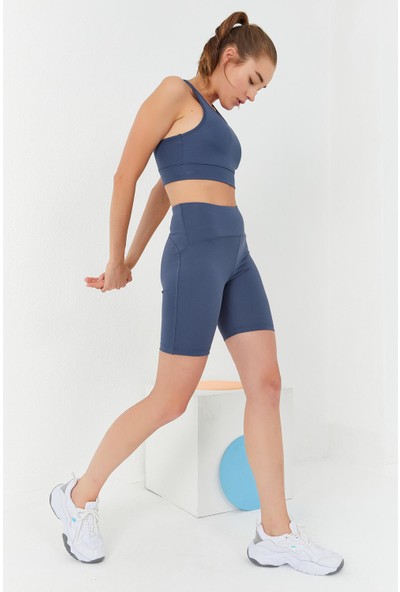 Tommy Life Petrol Kadın Yüksek Bel Toparlayıcı Büstiyer Biker Tayt Takım - 95303